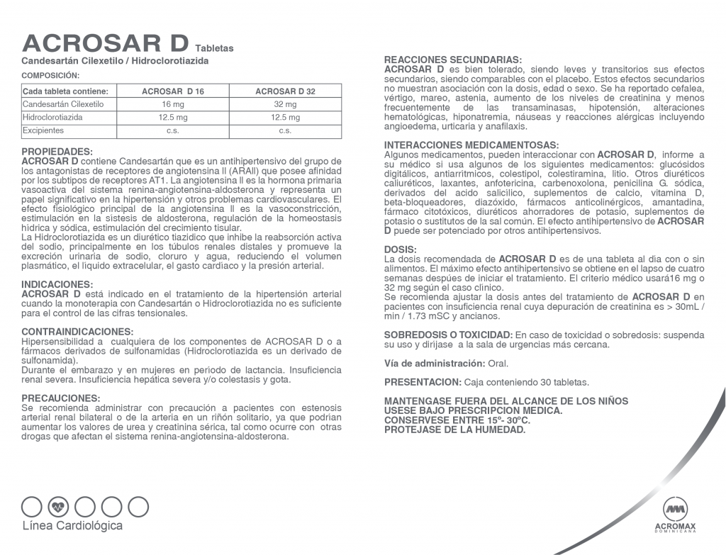 ACROSAR D 32/12.5 mg – Acromax Dominicana