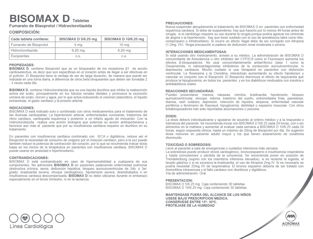 BISOMAX D 10/6.25 mg – Acromax Dominicana