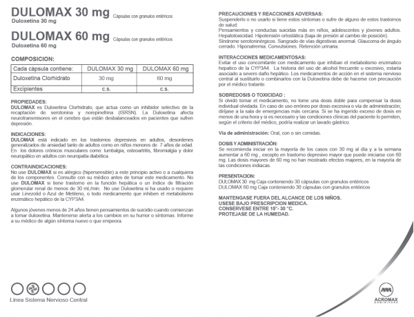 DULOMAX 60 mg – Acromax Dominicana