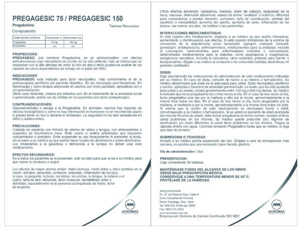 PREGAGESIC 75 – Acromax Dominicana