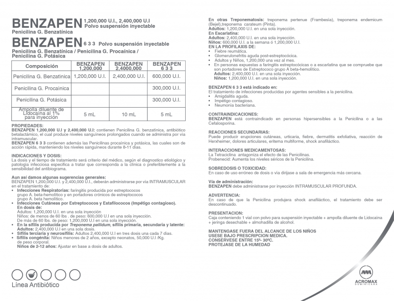 BENZAPEN 2,400,000 U.I. – Acromax Dominicana
