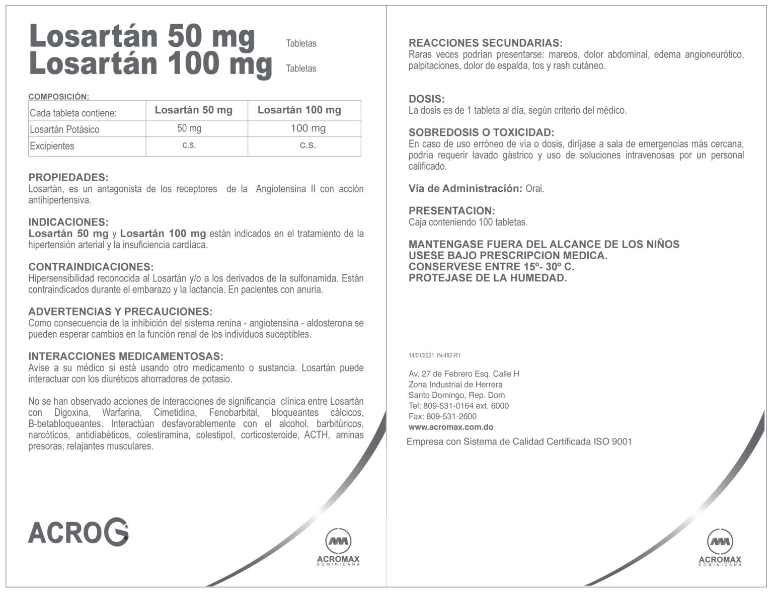 LOSARTÁN 50 mg – Acromax Dominicana