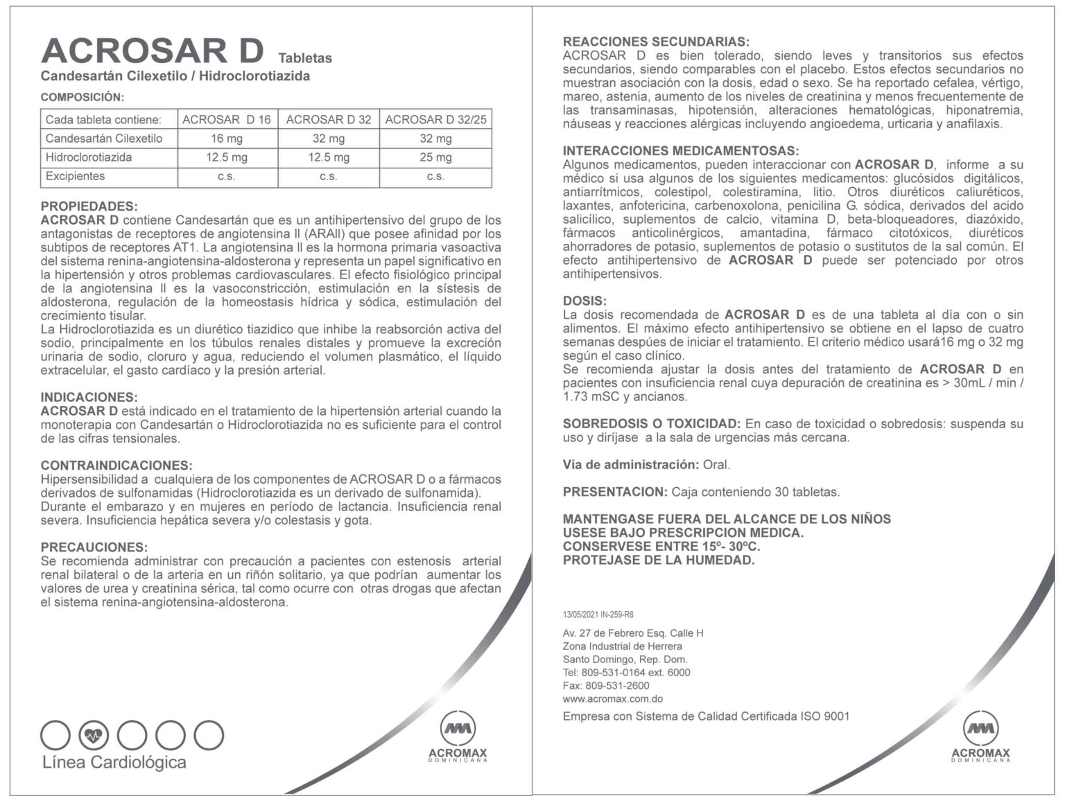 ACROSAR D 32/25 mg – Acromax Dominicana