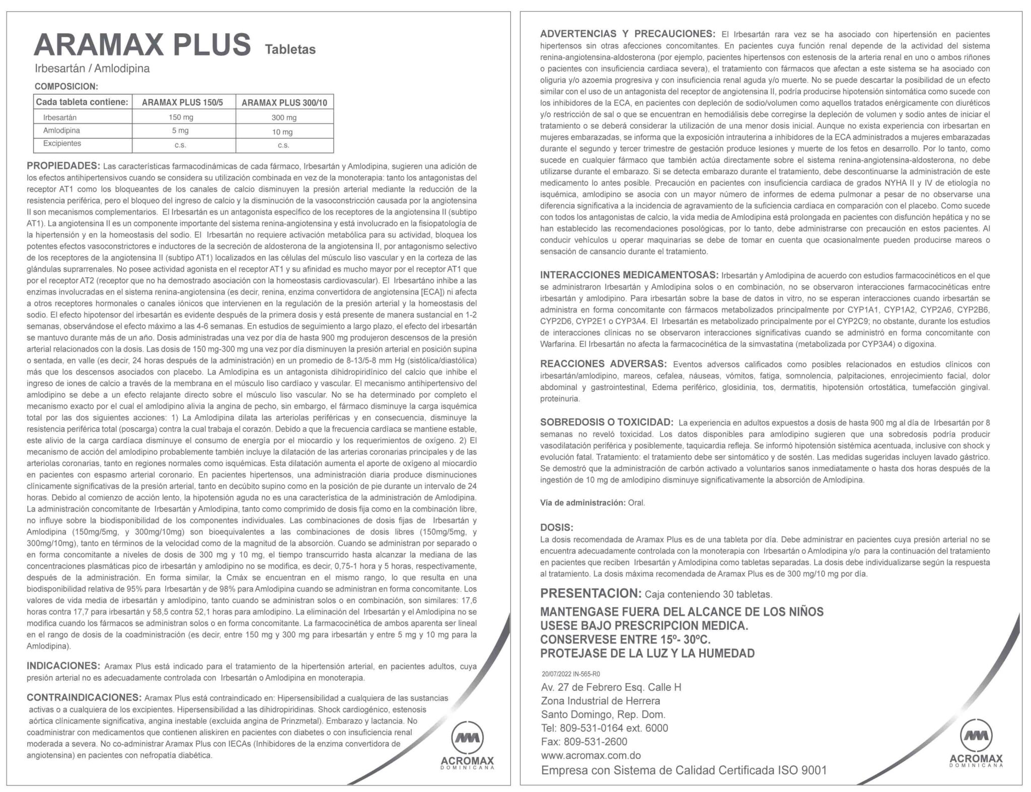ARAMAX PLUS 300/10 mg – Acromax Dominicana