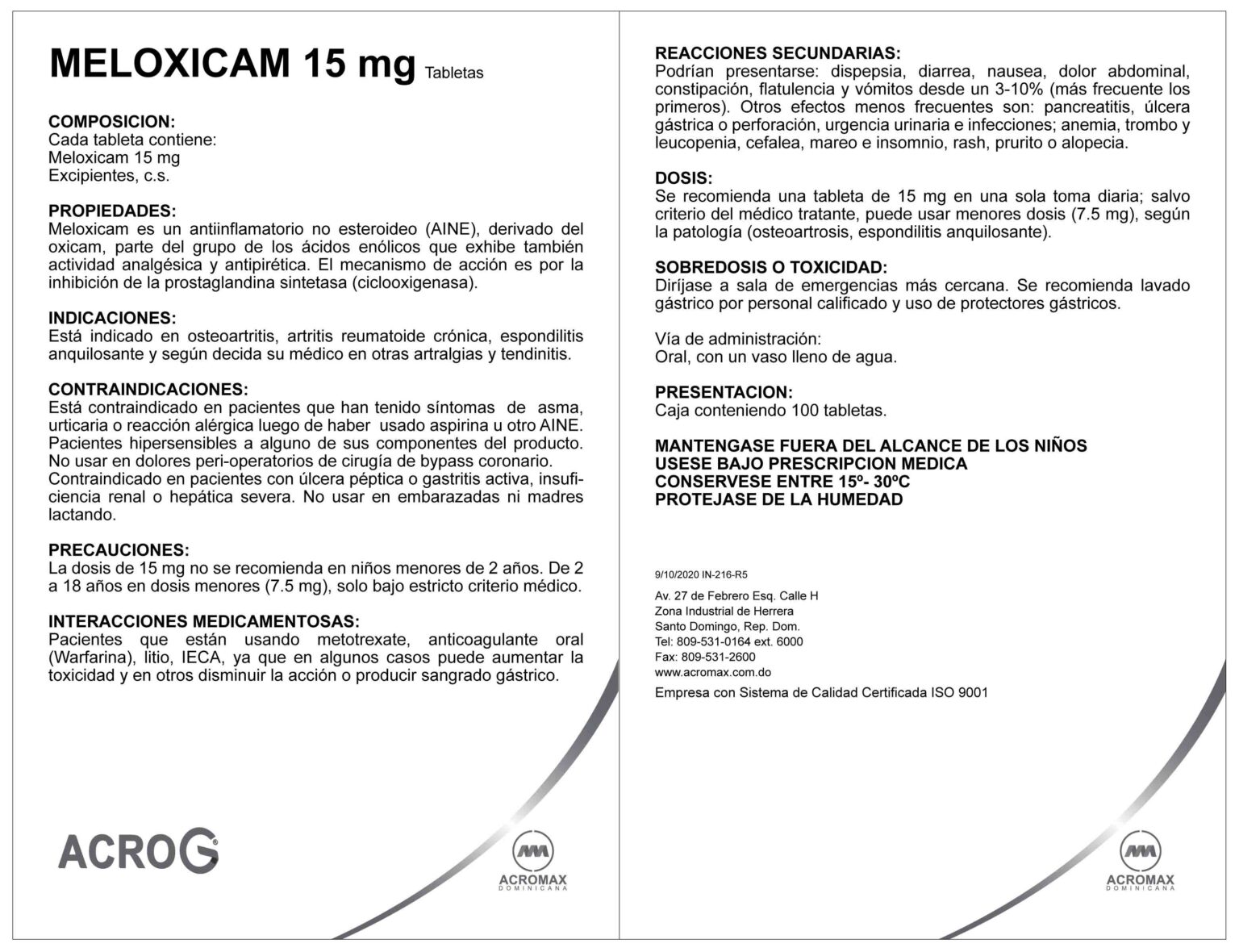 MELOXICAM 15 mg – Acromax Dominicana