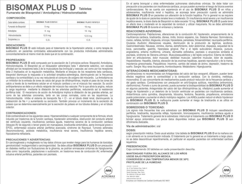 BISOMAX PLUS D 5/5/12.5 – Acromax Dominicana